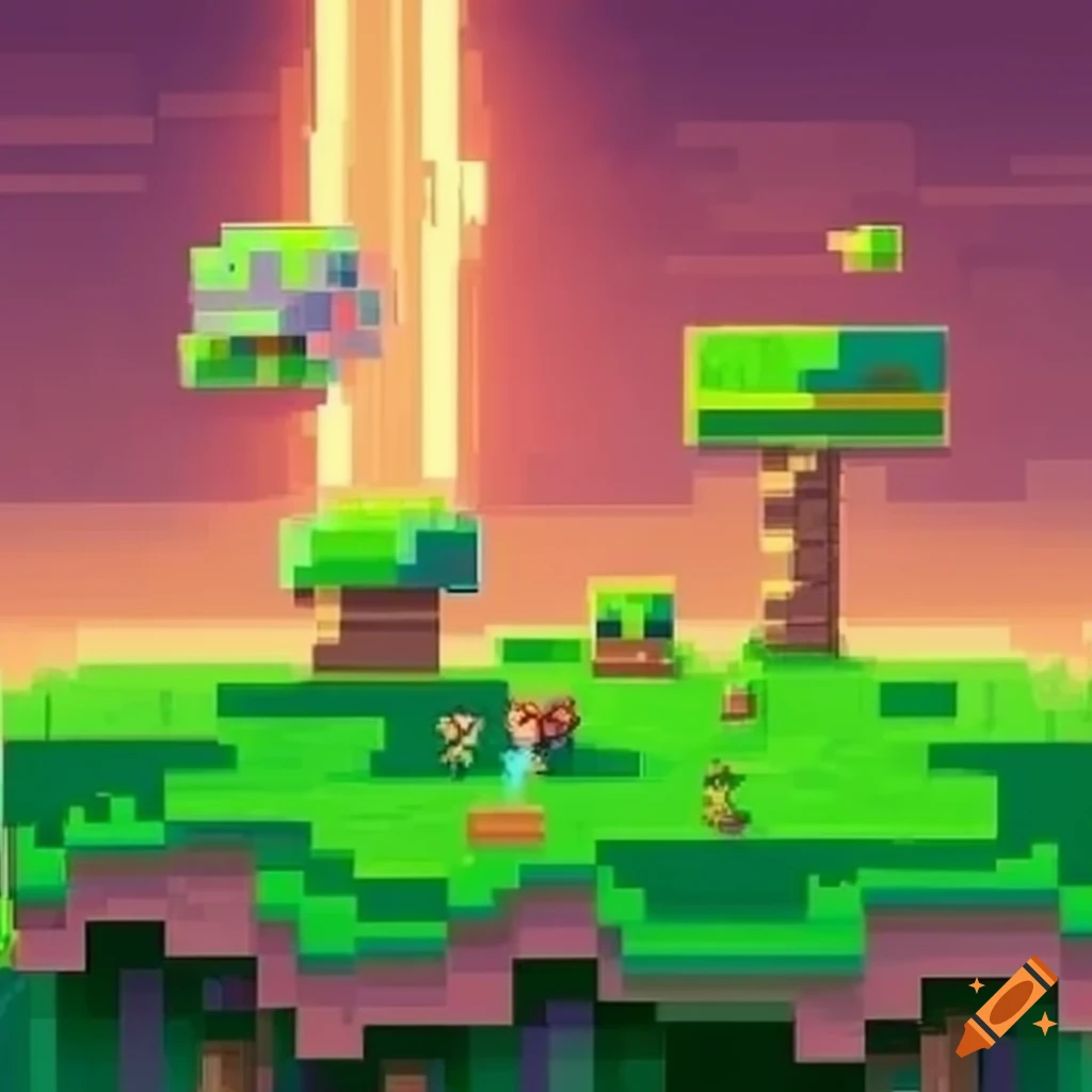 Pixelated world in a retro game on Craiyon