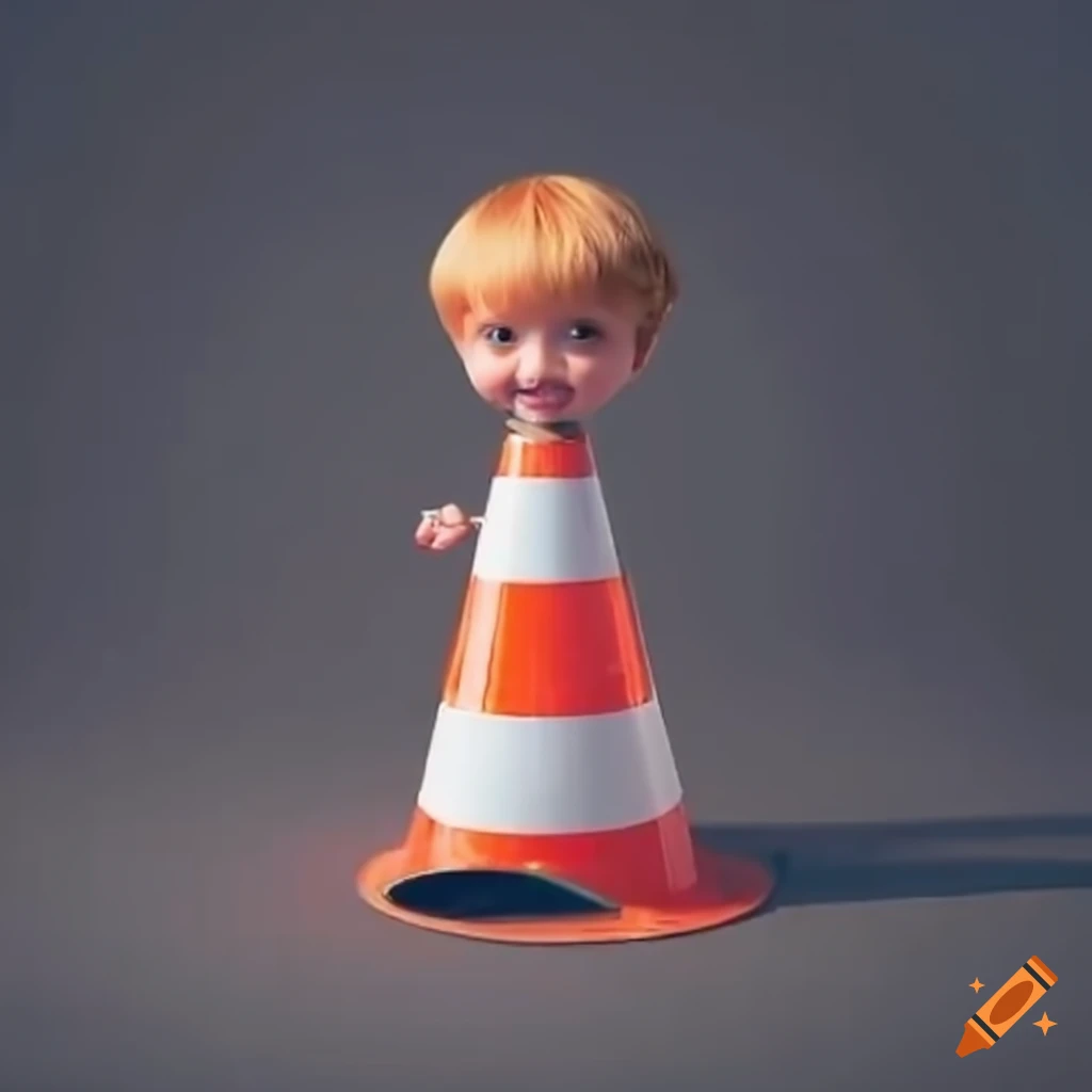 Child playing with traffic cone on Craiyon
