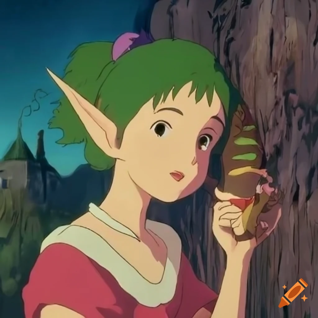 Female elf inspired by Studio Ghibli in animation cell style on Craiyon