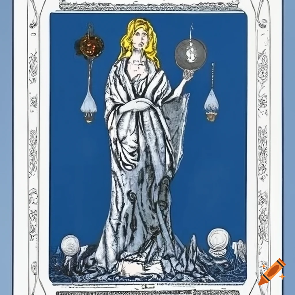 Tarot card the world in blue, white, and silver colors on Craiyon