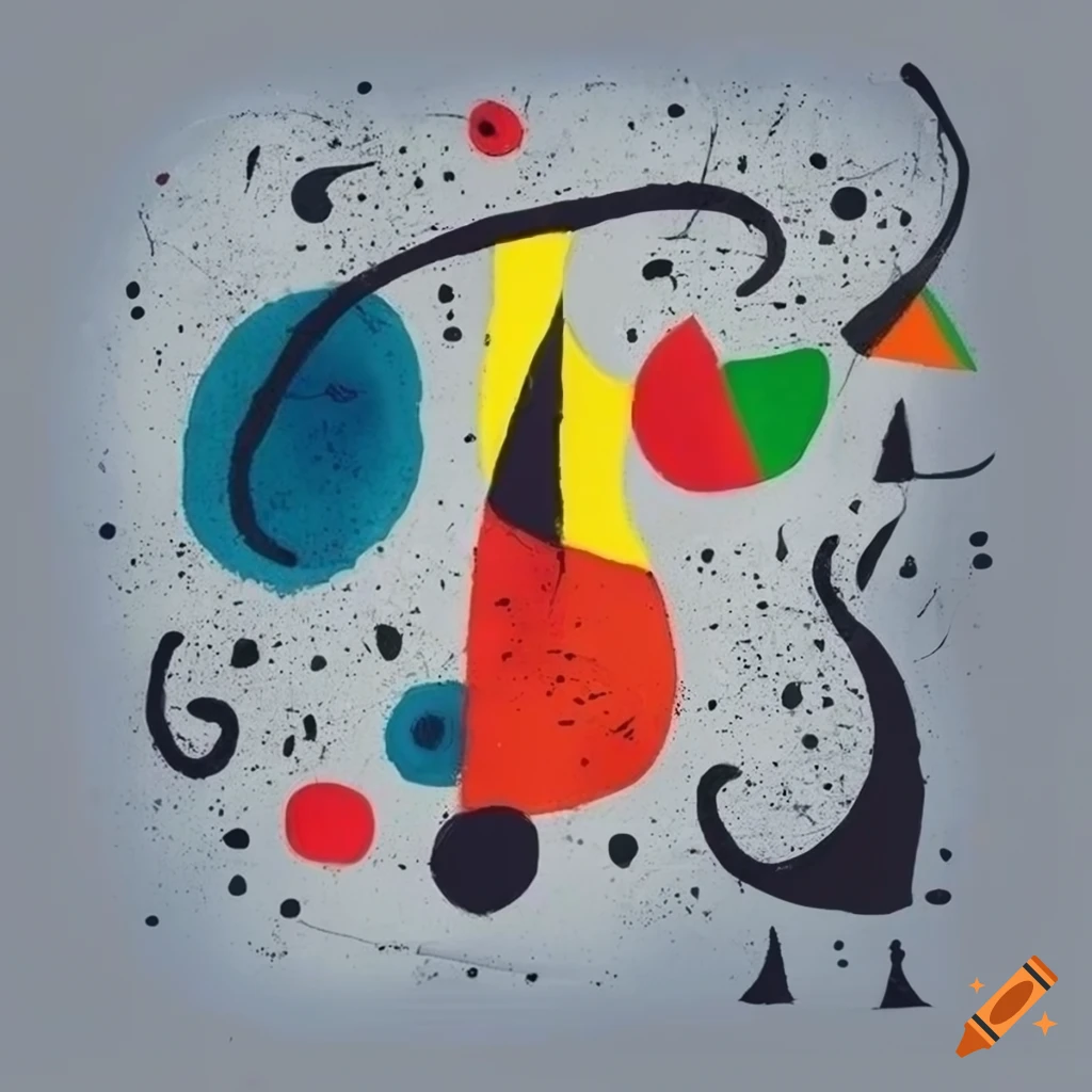 Surrealist artwork in the style of miro with reds, yellows, whites, and ...