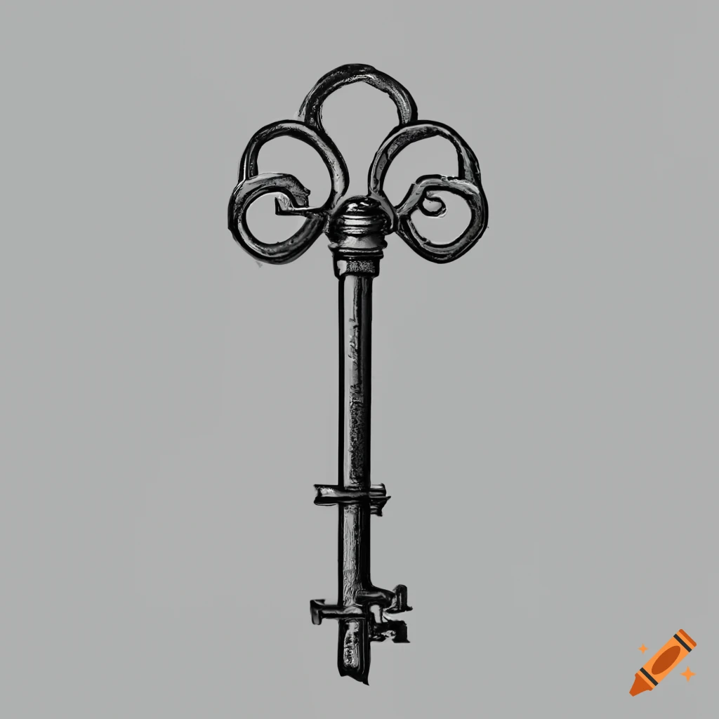 Black gothic key on a pure white background on Craiyon