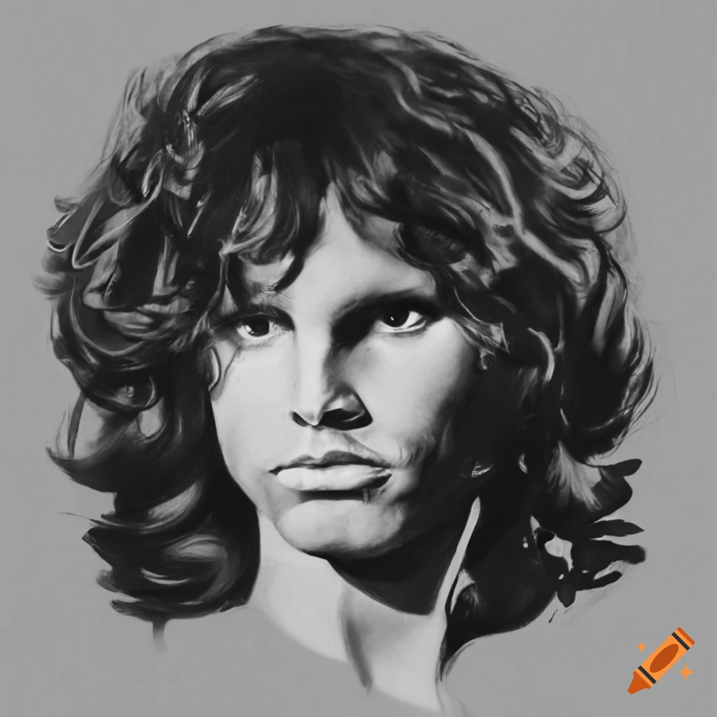 Portrait of jim morrison with text '2024' on Craiyon