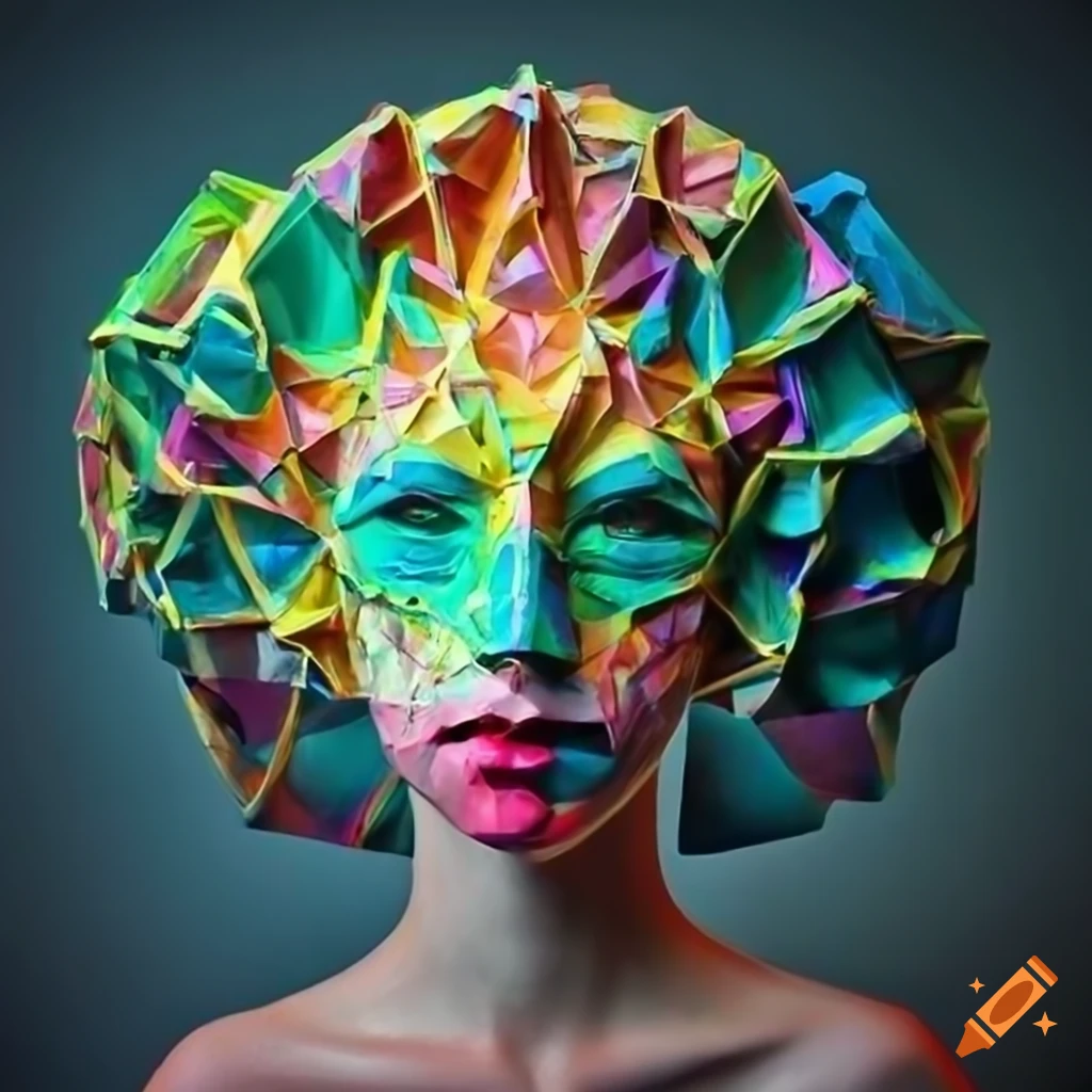 Intricate origami figures made of colored recycled paper under ...