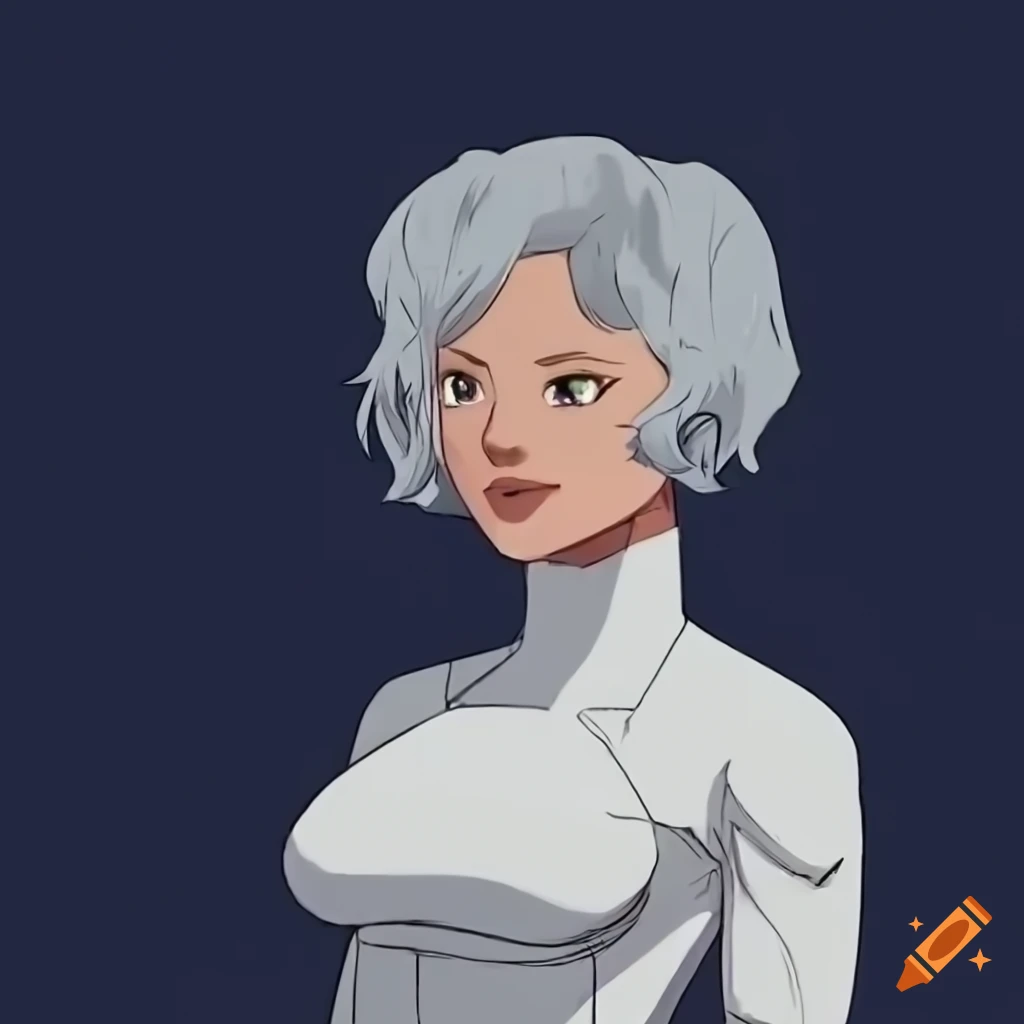Anissa from invincible in a white suit with short hair on Craiyon