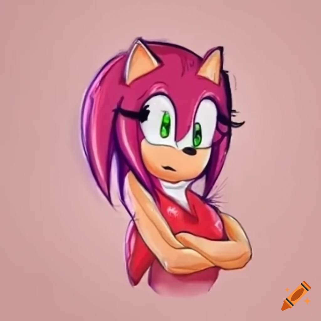 Amy rose relaxing on a couch in a sleeveless shirt on Craiyon