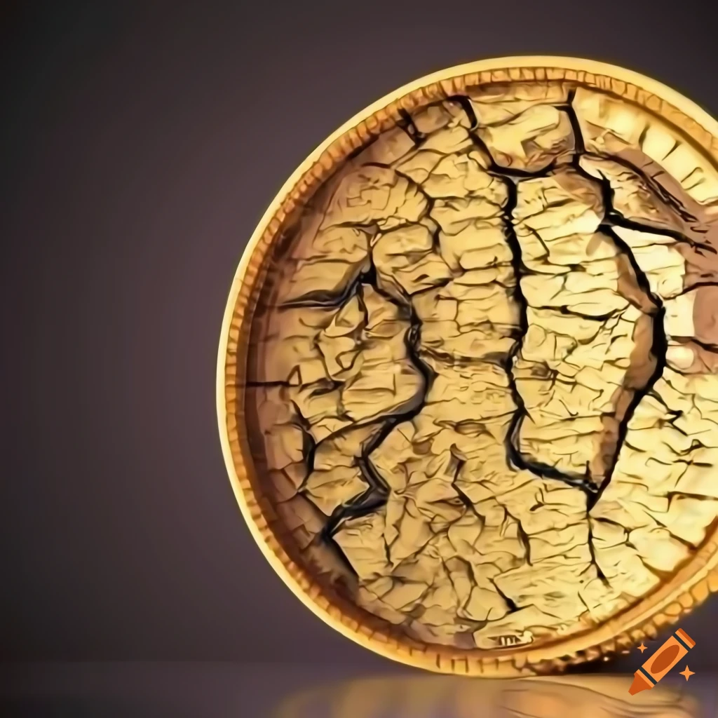 Cracked golden coin on a white background on Craiyon