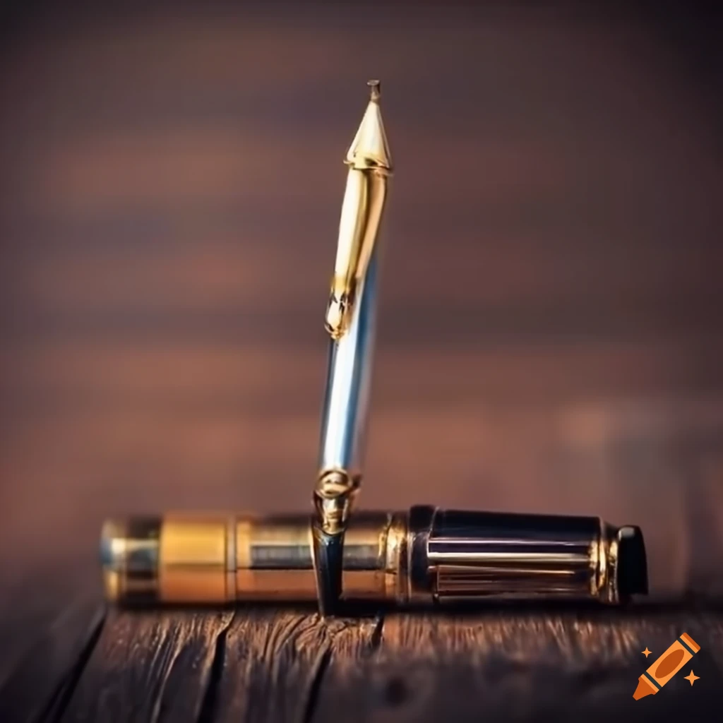 Vintage pen with empty ink cartridge on wooden desk on Craiyon