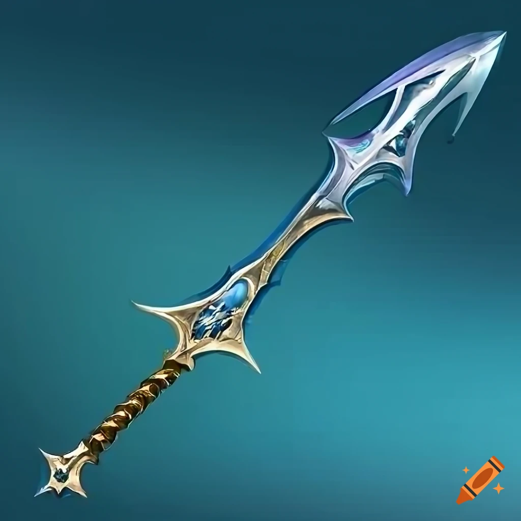 Mythical elven double-bladed steel weapon with magical energy and ...