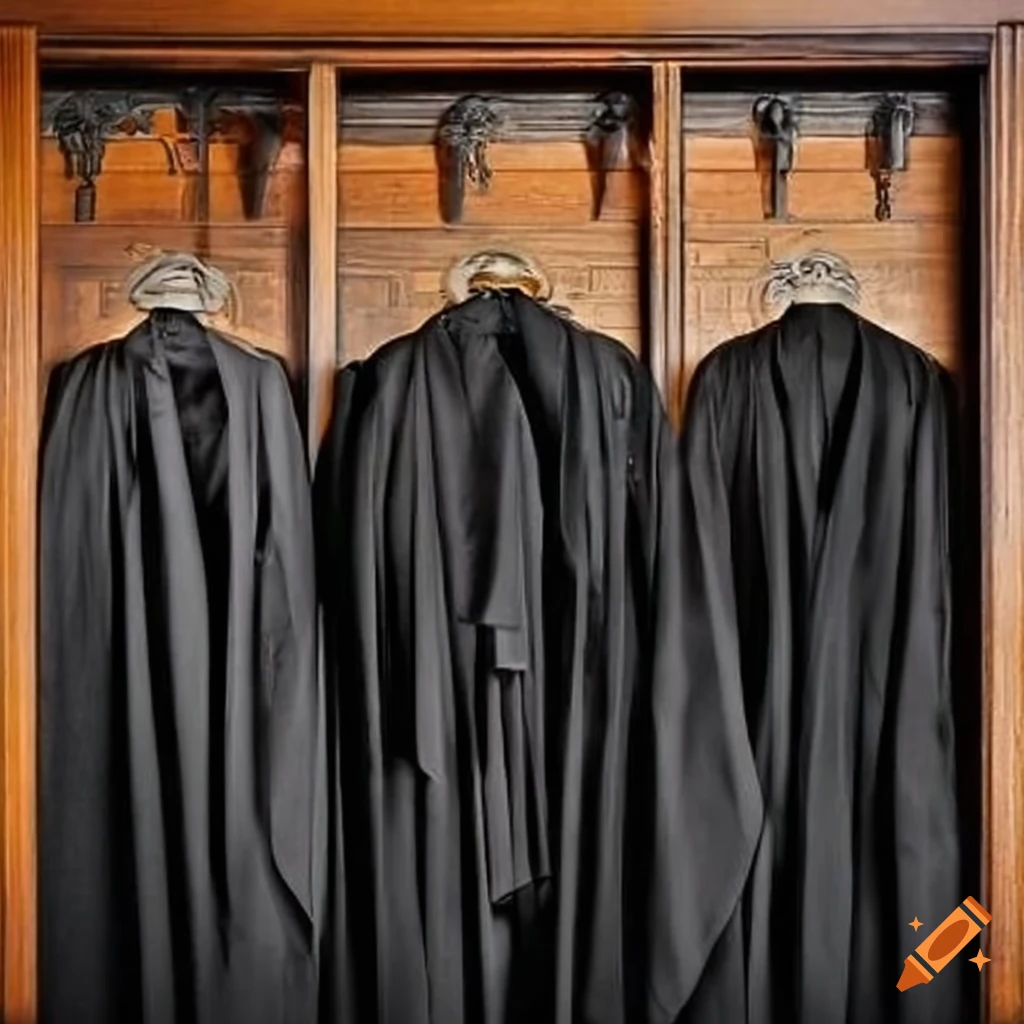 Lawyer's robes hanging on a coat hook on Craiyon