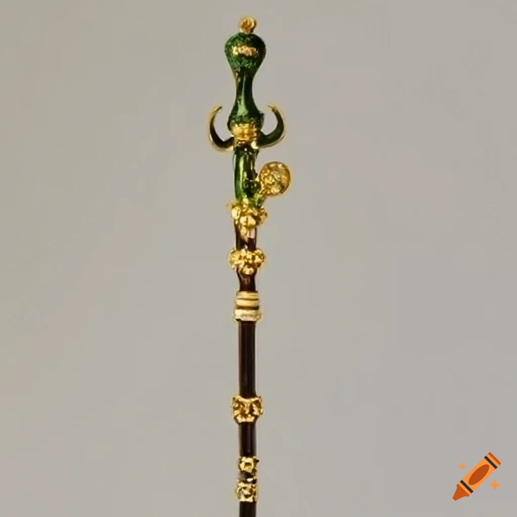 Long gold and green staff with blossom on end on Craiyon