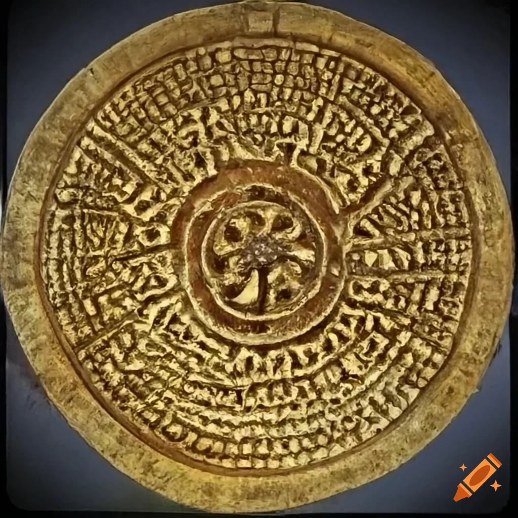 Ancient golden sun-disk artifact on Craiyon