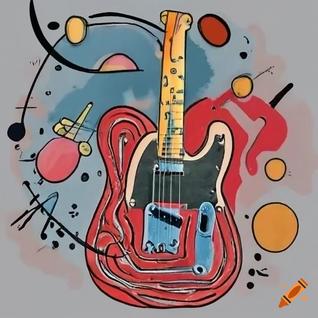 Arm tattoo of a Fender Telecaster guitar in Kandinsky style with red as ...