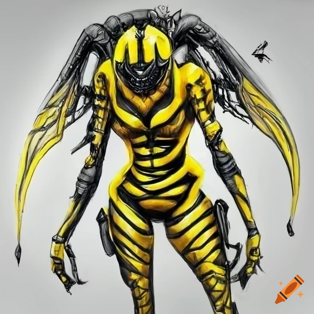 Biomechanical bee woman in yellow and black on Craiyon