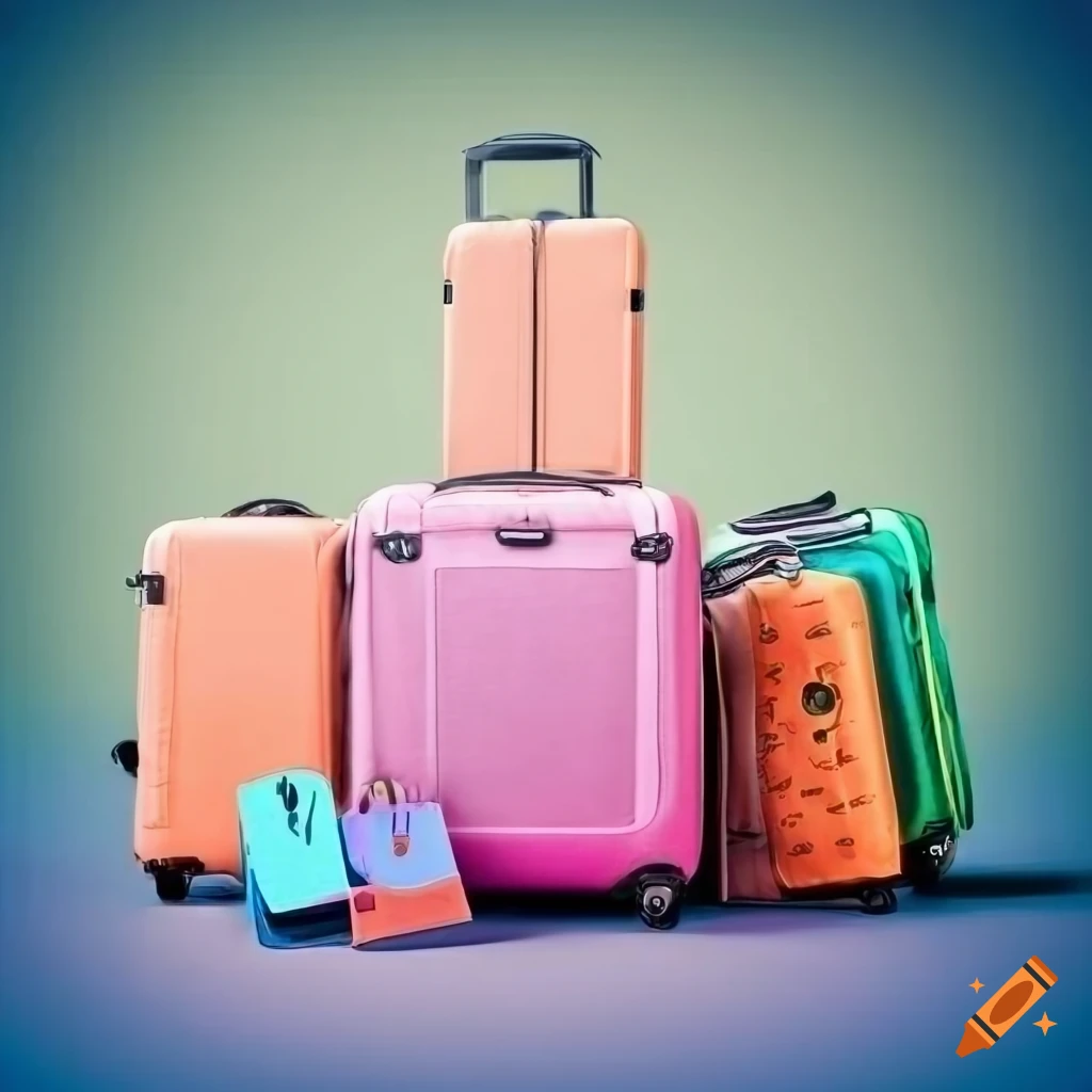 Colorful array of international travel tags on suitcases on Craiyon