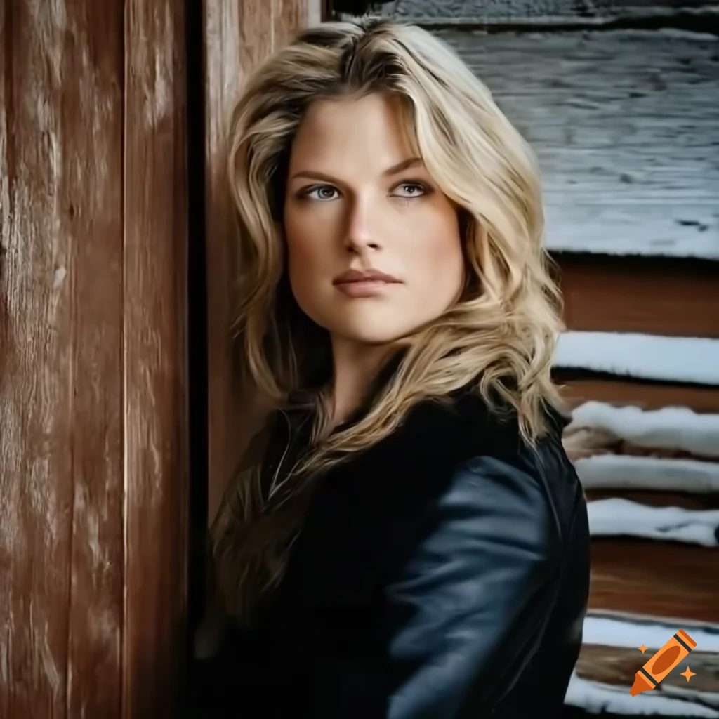 Blonde actress resembling Ali Larter at 20 in sheepskin bomber jacket ...