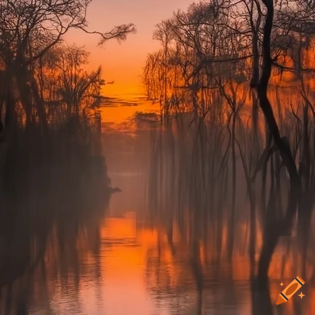 Sunset in a bayou on Craiyon