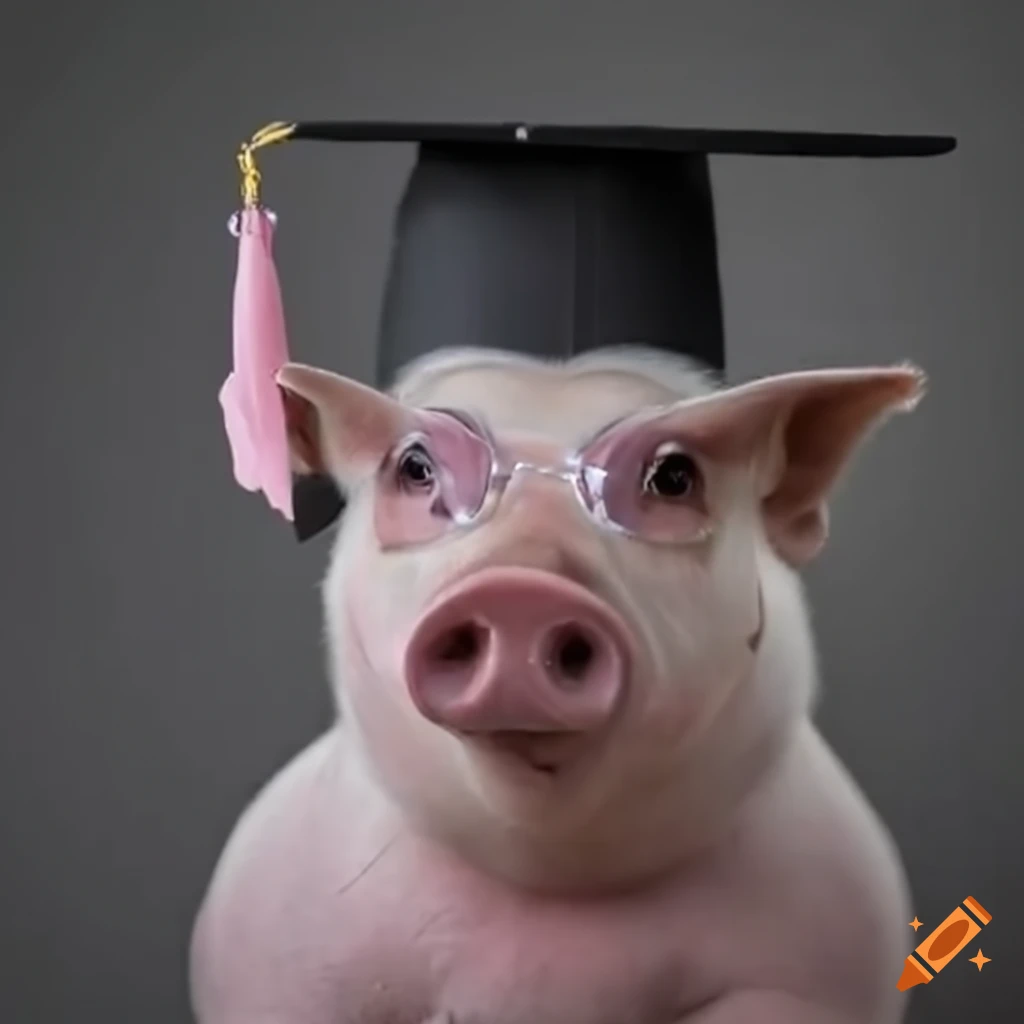 Pig wearing a graduation cap and sunglasses on Craiyon