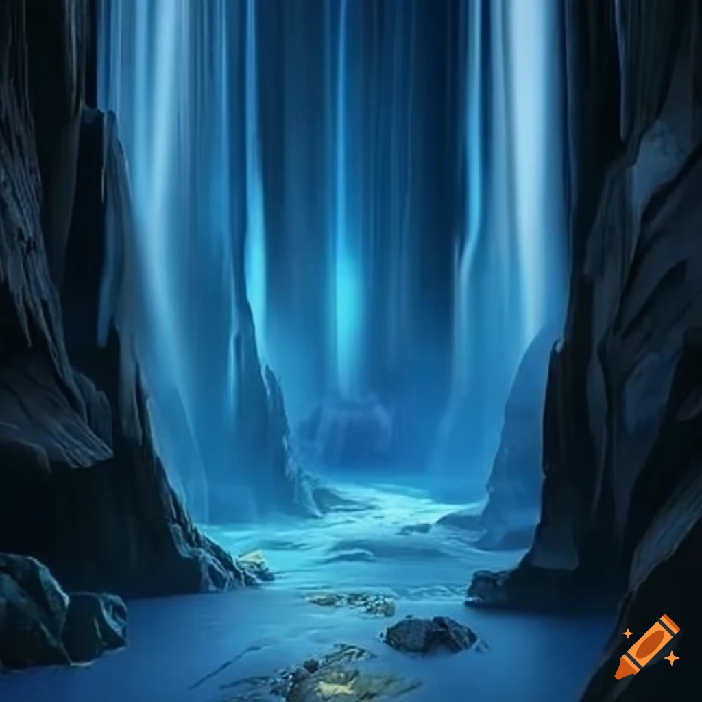 Amber clad waterfall in blue halo 2 on Craiyon