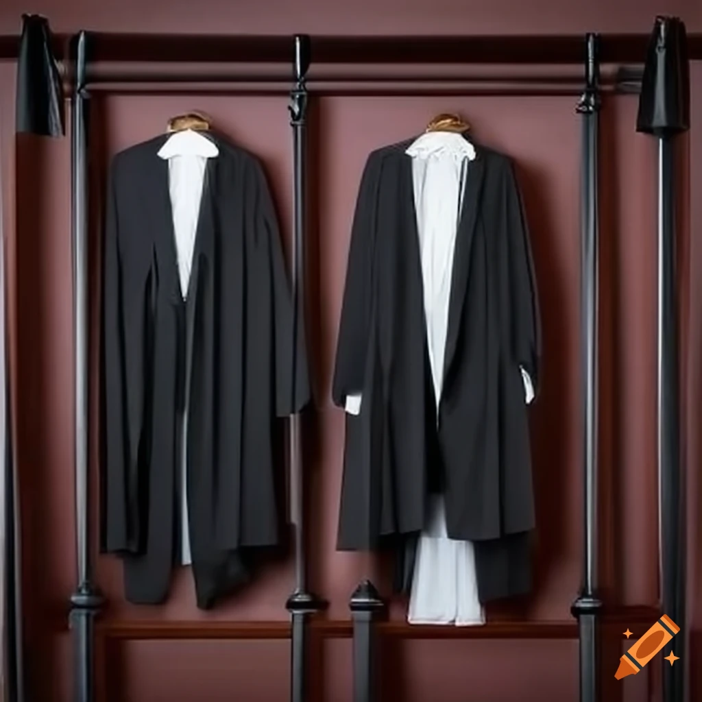Lawyer robes hanging in a traditional law office setting on Craiyon