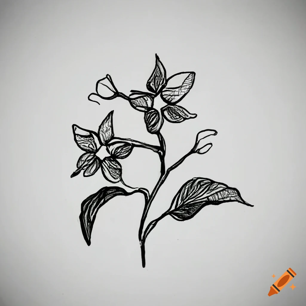 Deadly nightshade minimal black and white continuous line sketch on Craiyon