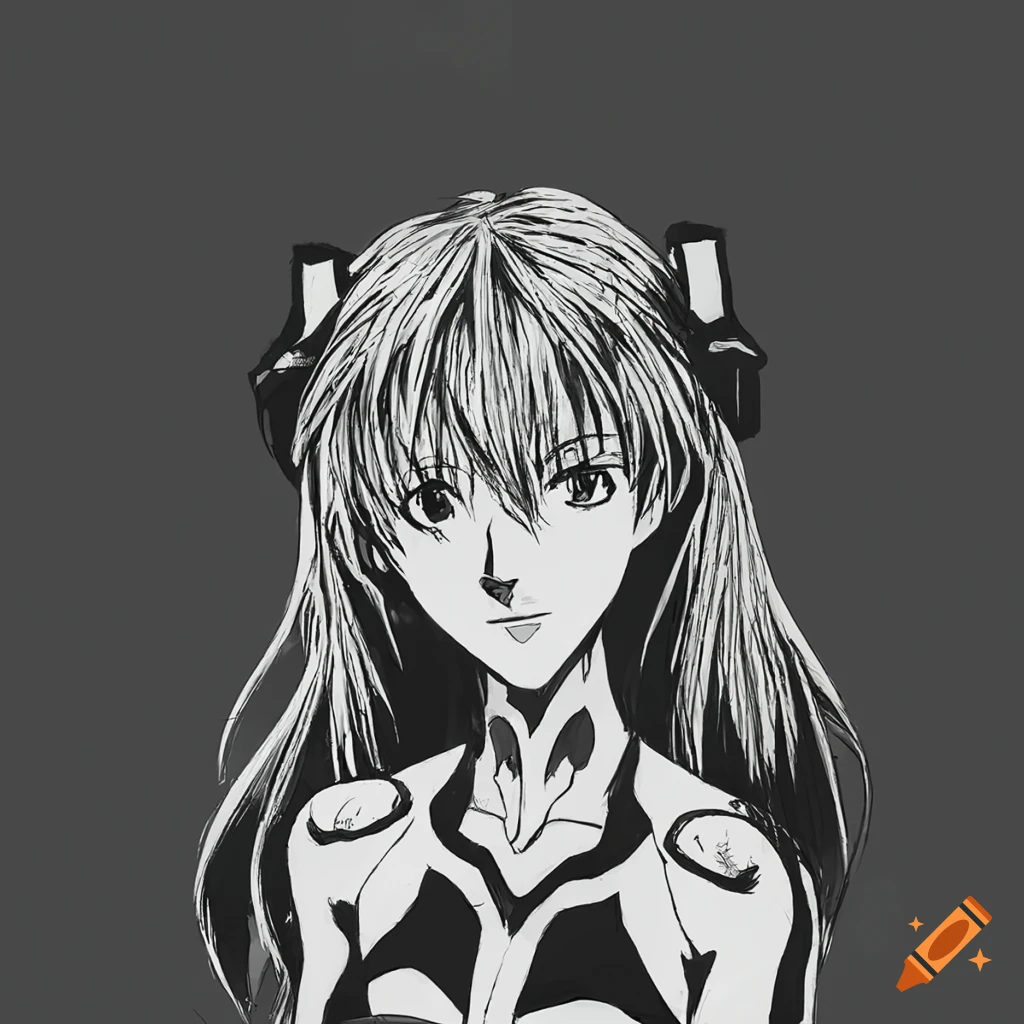 Black And White Drawing Inspired By Neon Genesis Evangelion On Craiyon