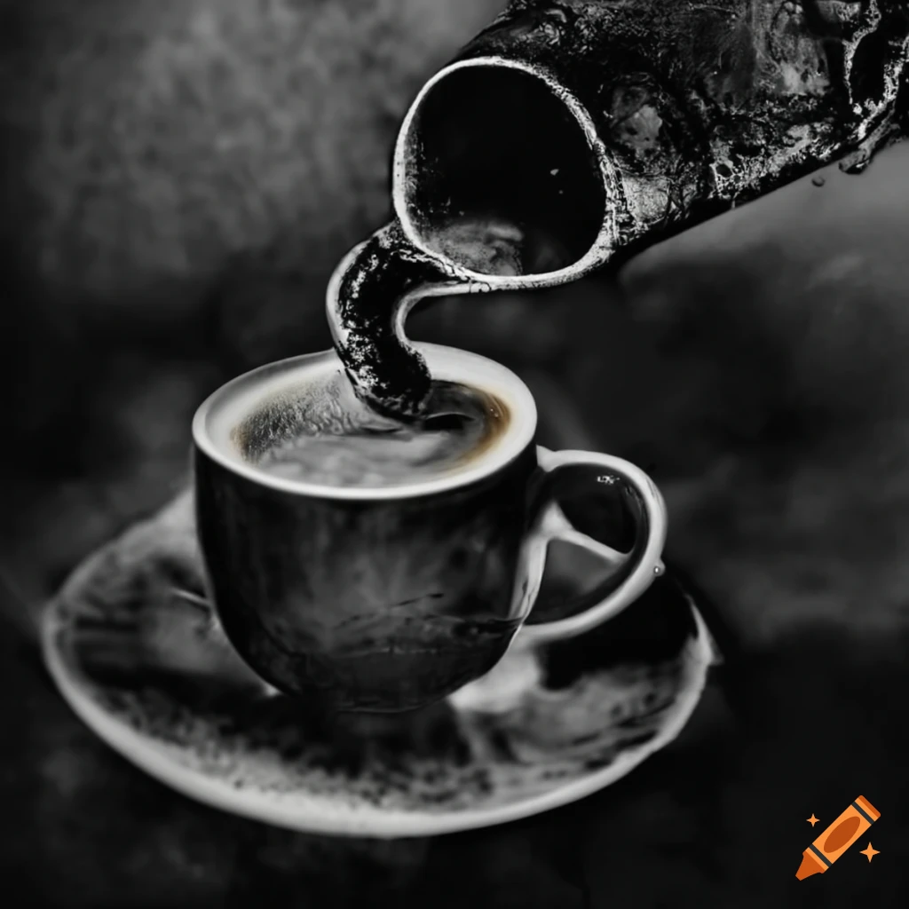 Jackson Pollock style image of an alchemist drinking black coffee on ...