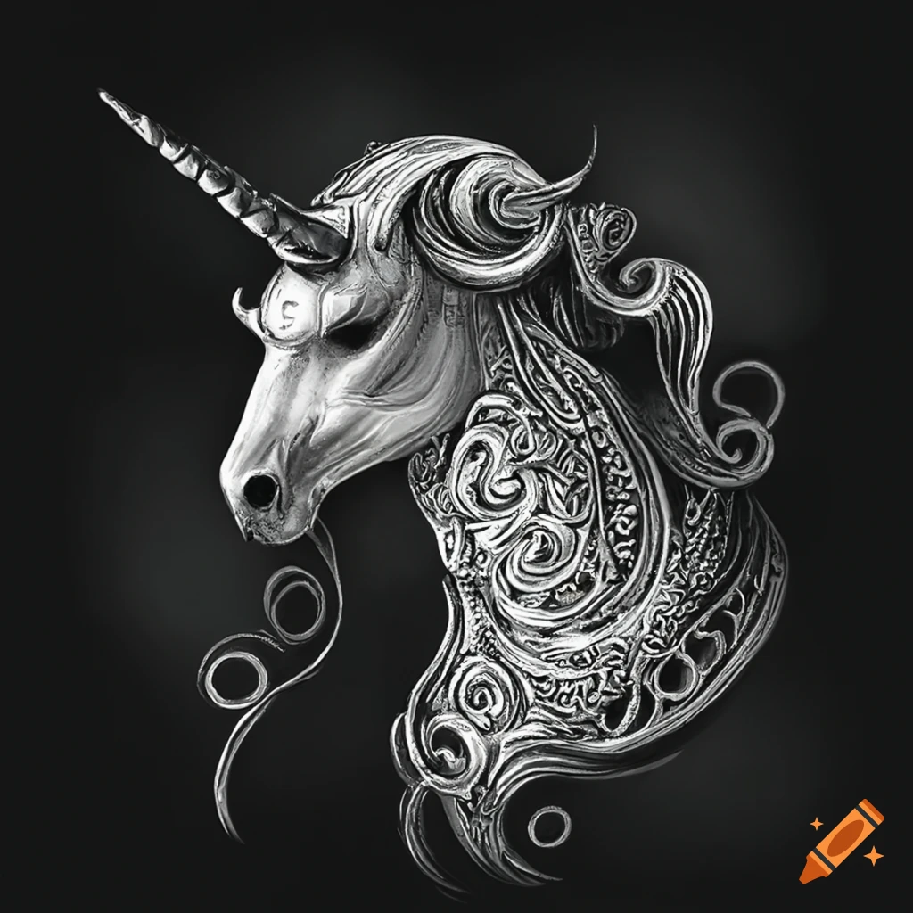 Masculine knight riding a filigree unicorn on Craiyon