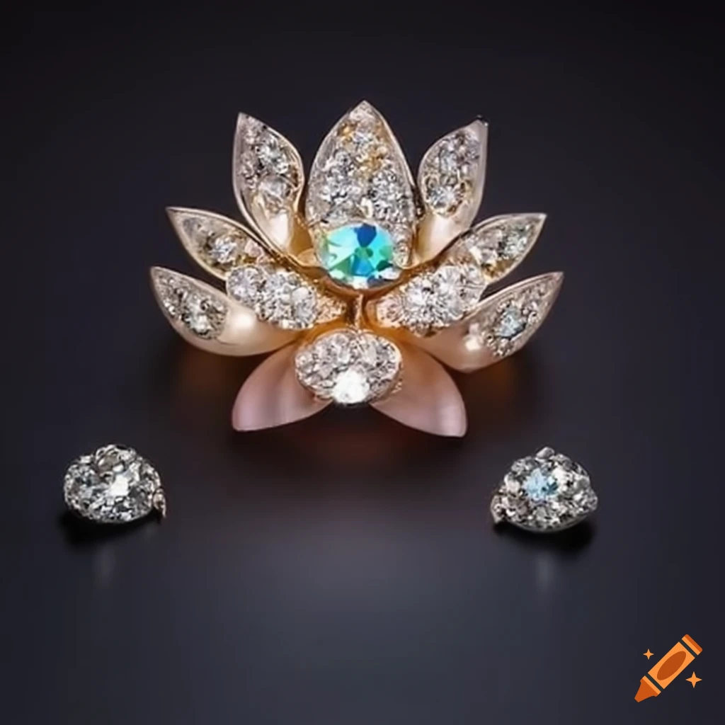 Lotus flower crafted from gemstones with a central diamond on Craiyon