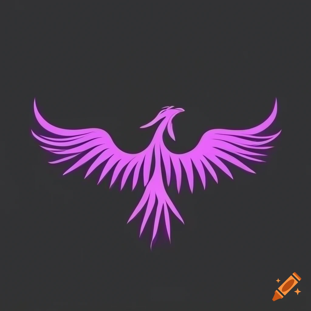 Purple phoenix logo on black background in minimalistic style on Craiyon