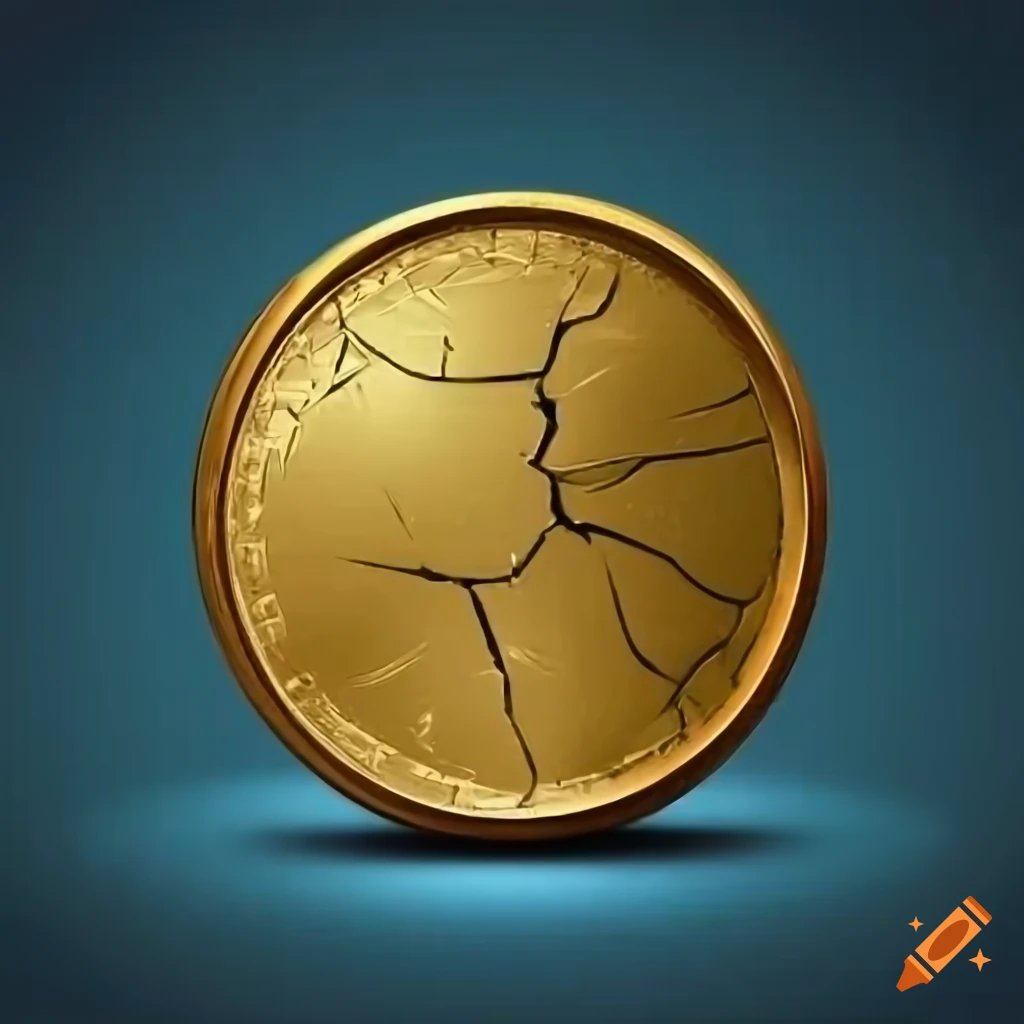Cracked gold coin on white background on Craiyon