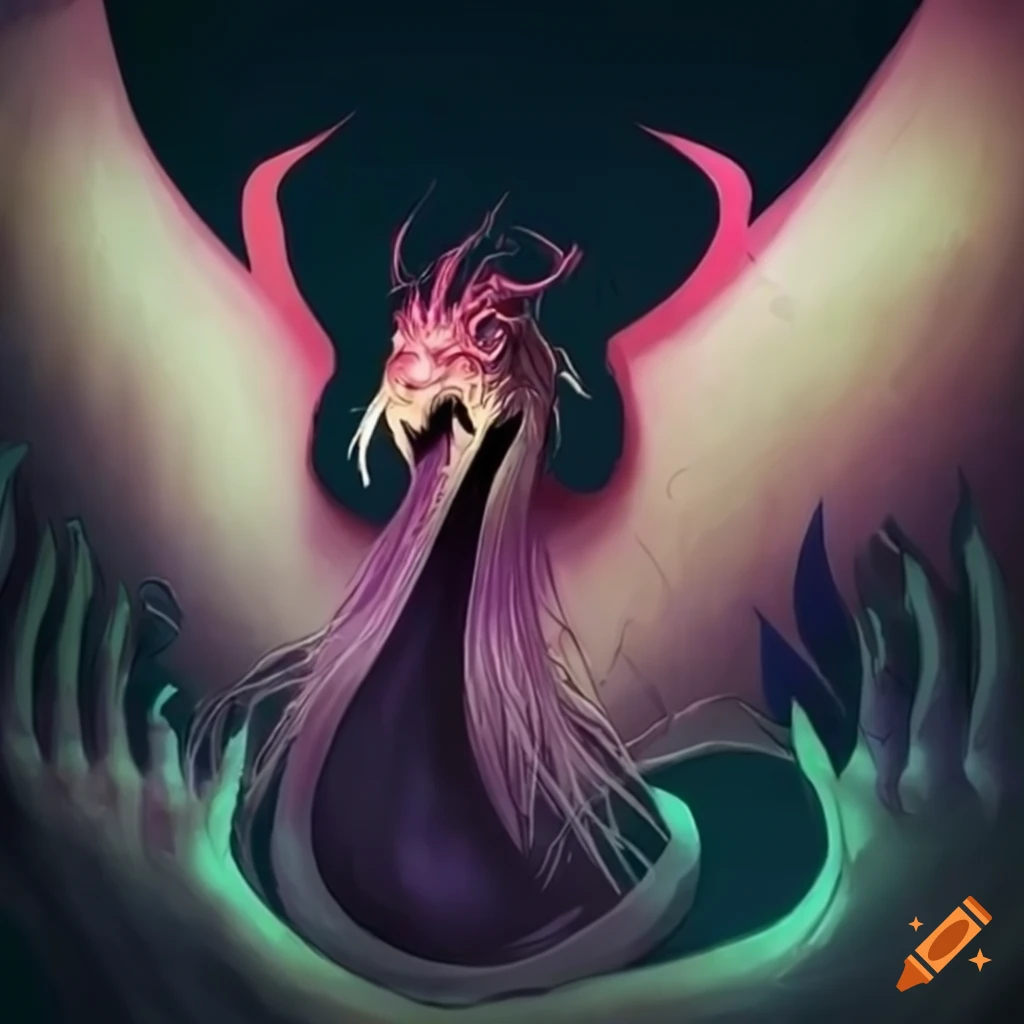 Demon noble with forked tail and long neck touching ground on Craiyon