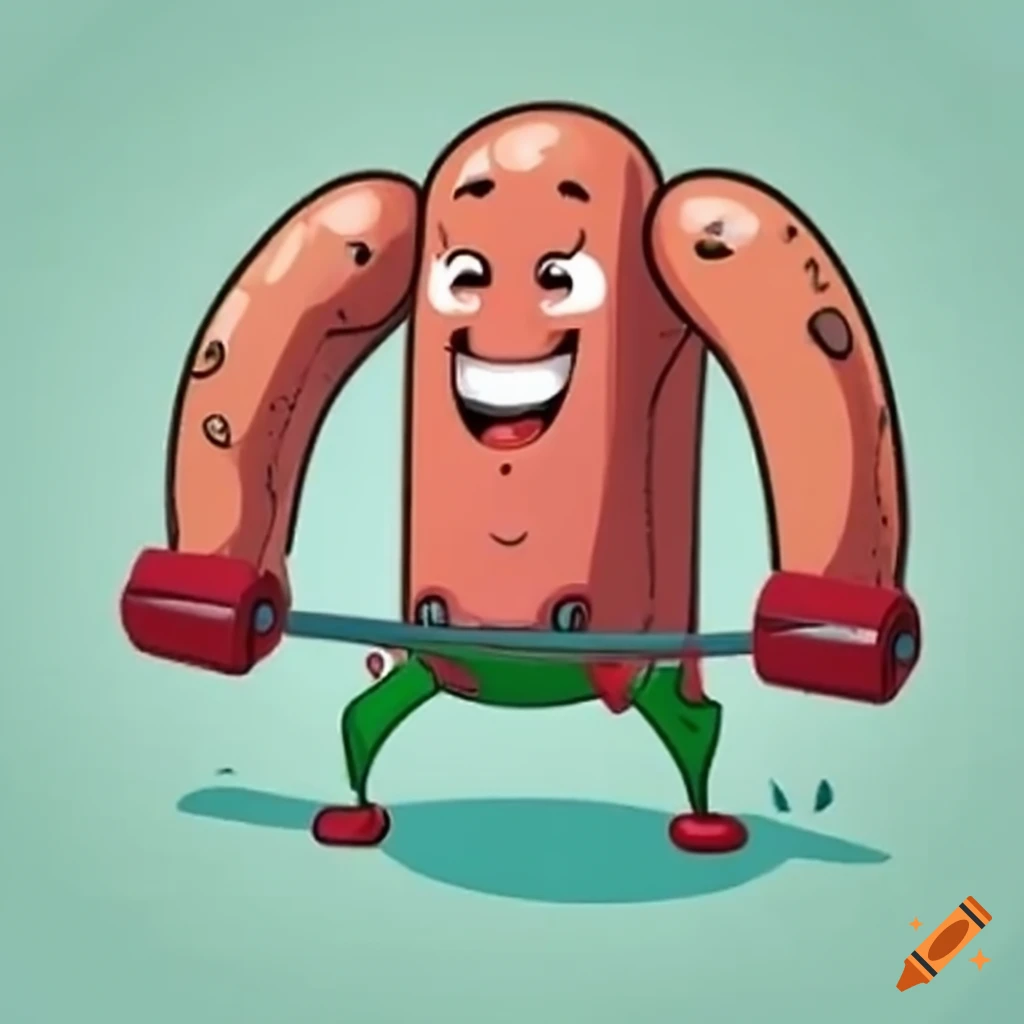 Happy sausage lifting weights on Craiyon