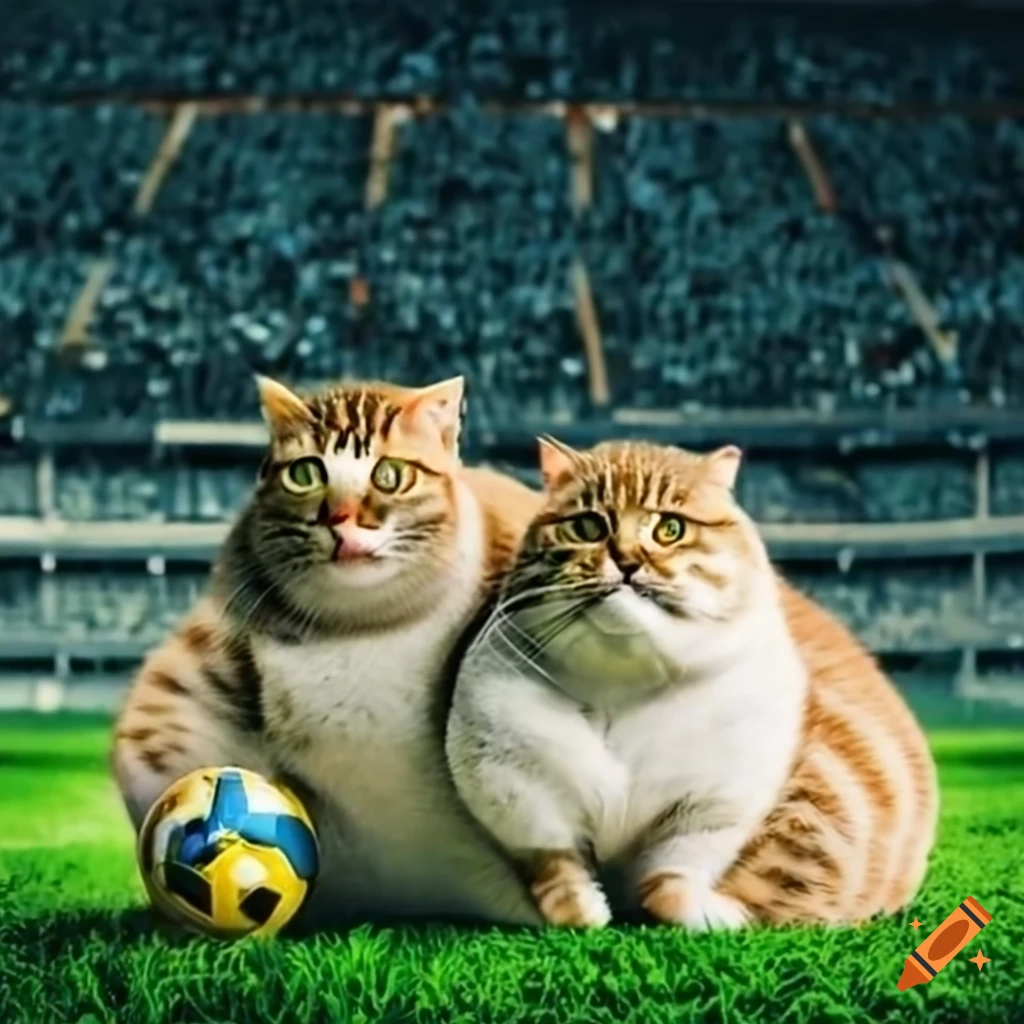Two chubby cats in a football stadium on Craiyon