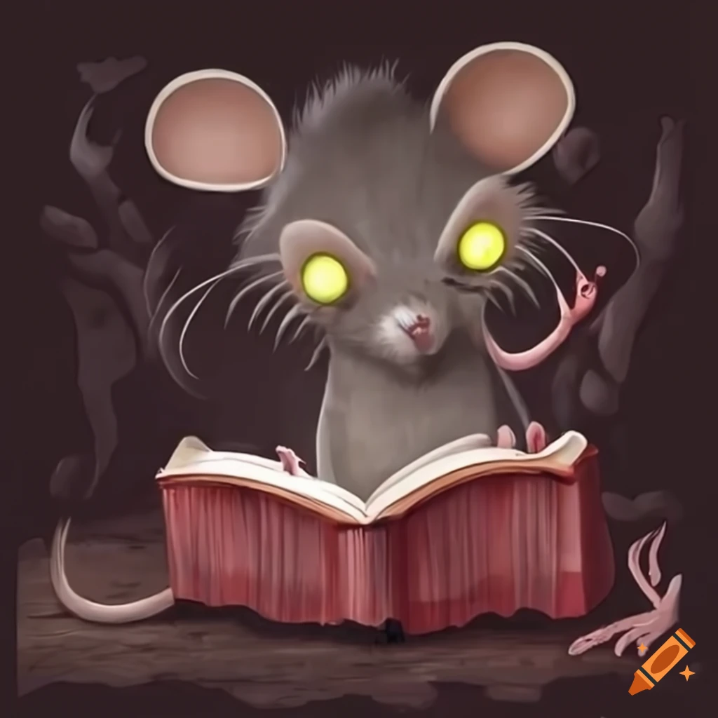 Scary mouse reading a fairy tale book on Craiyon