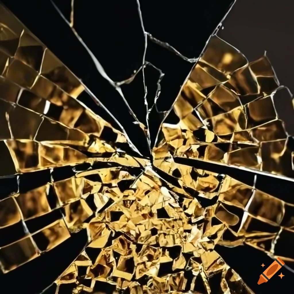 Shattered gold mirror on black background on Craiyon