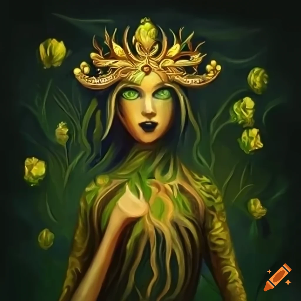 Large treefolk with ornamental crown in mystical forest on Craiyon