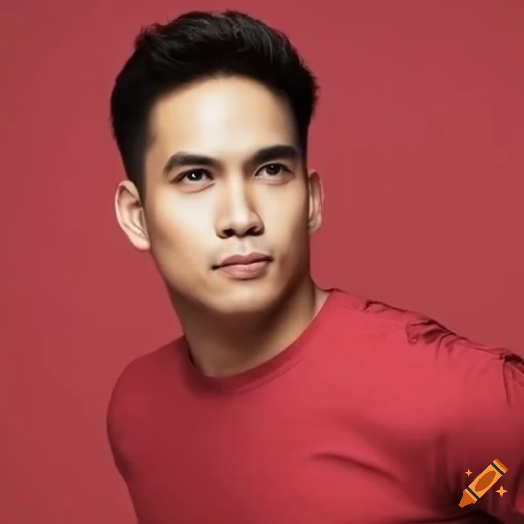 Handsome man resembling Gerald Anderson, Jr. in a red t-shirt in a ...