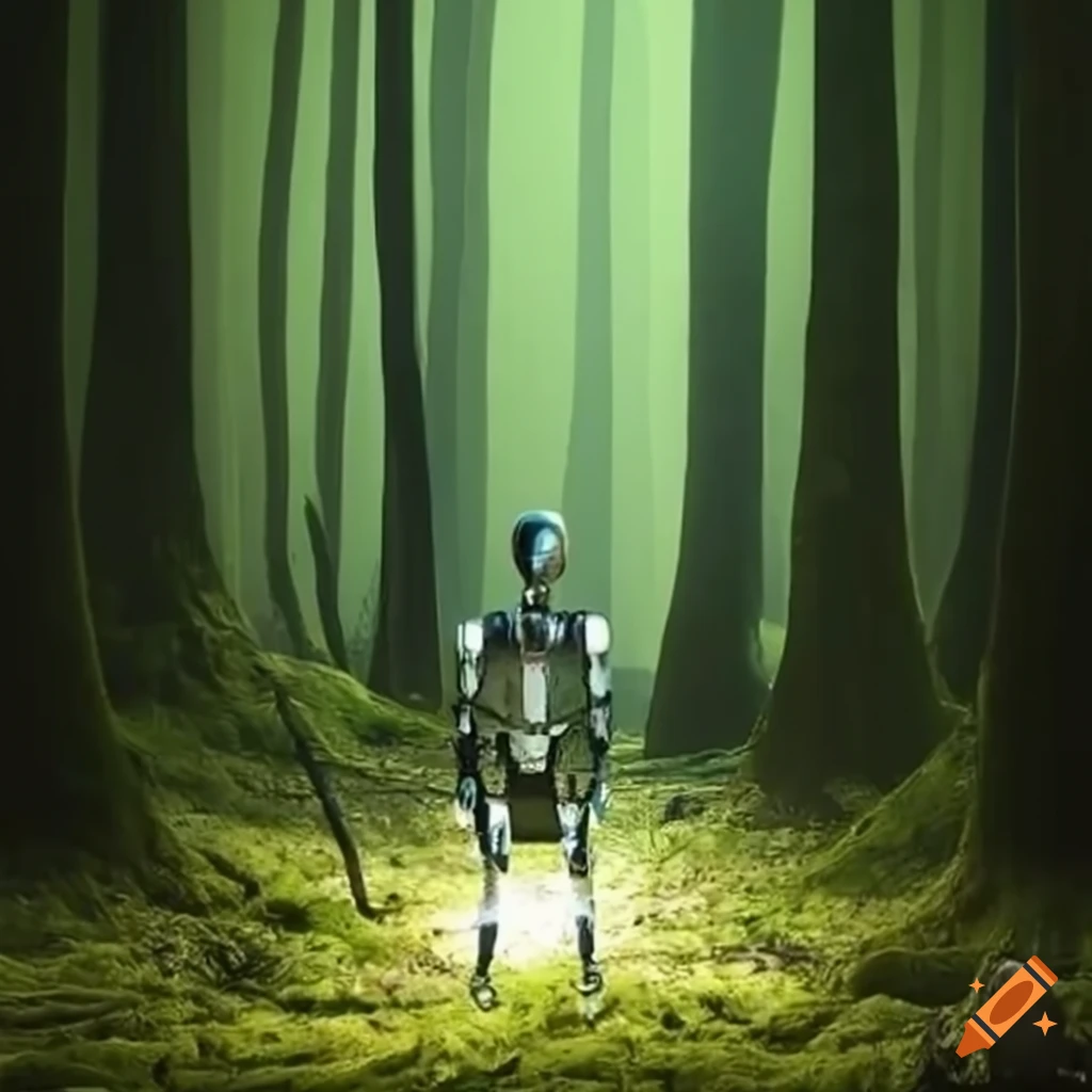 Humanoid robot in a forest on Craiyon