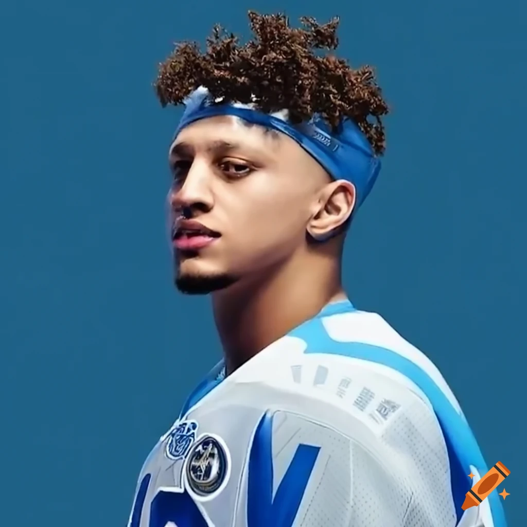 Patrick Mahomes demonstrating his throwing skills in a blue and white ...