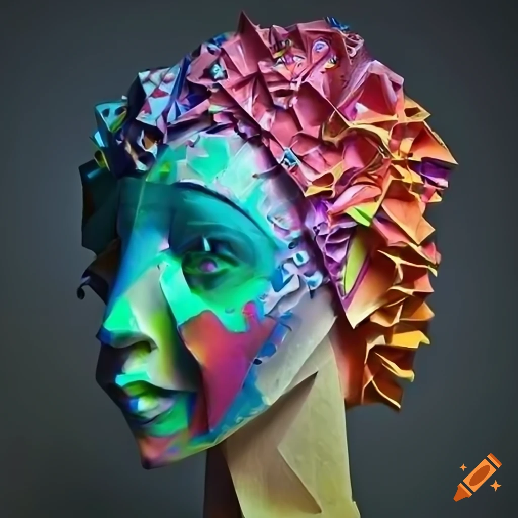 Intricate origami figures made of colored recycled paper under ...
