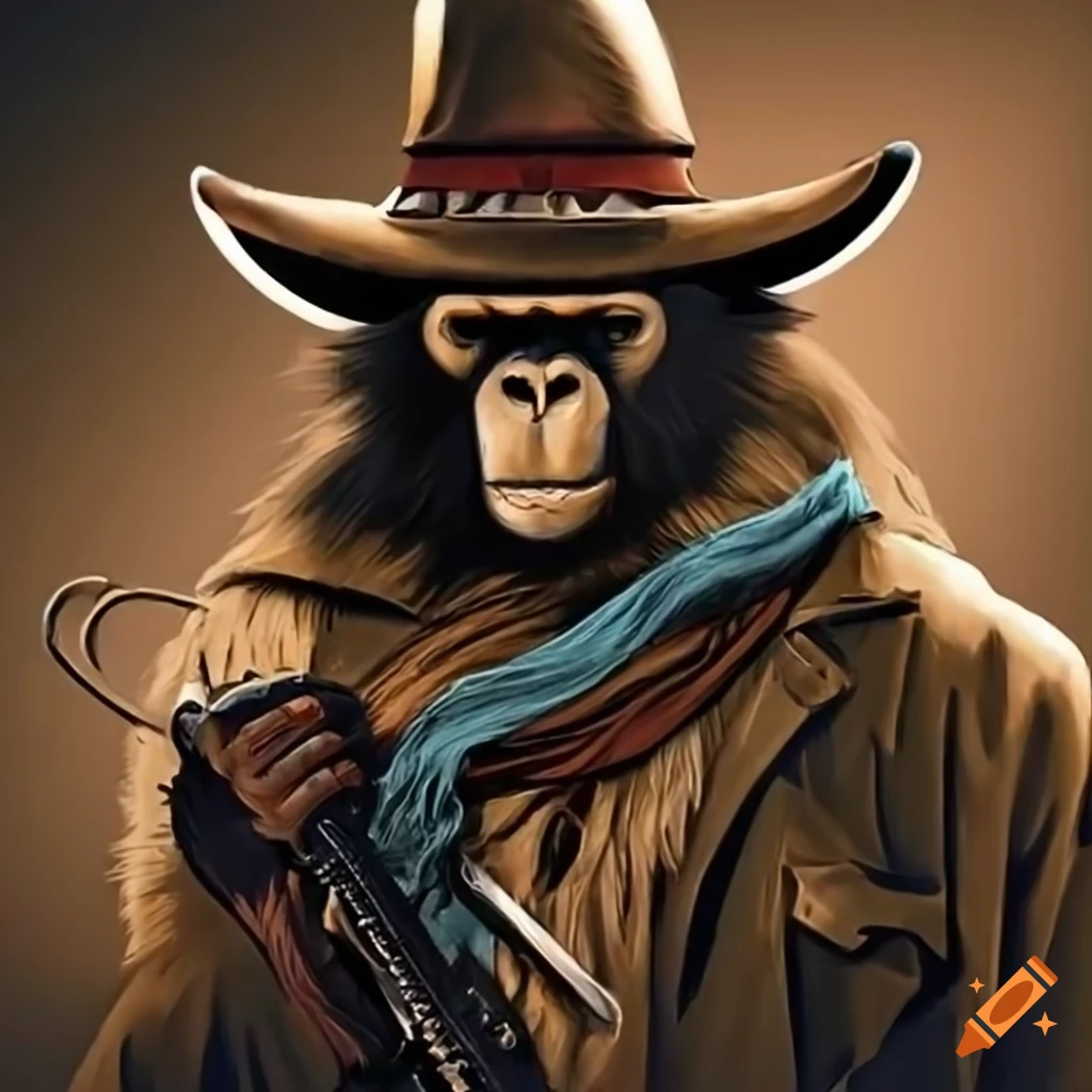 Ape cowboy outlaw character on Craiyon