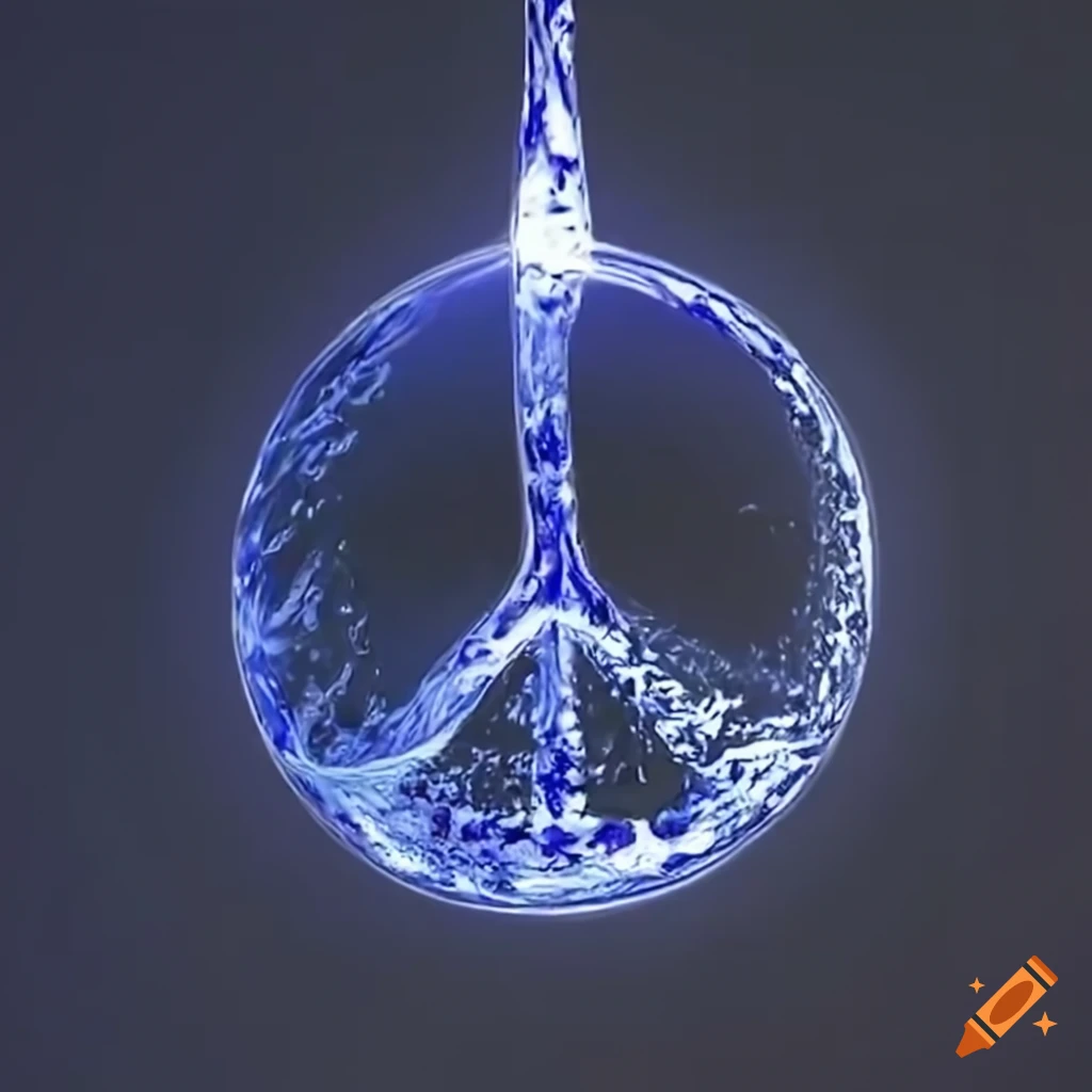 Peace symbol in swirling water droplet representing harmony on Craiyon