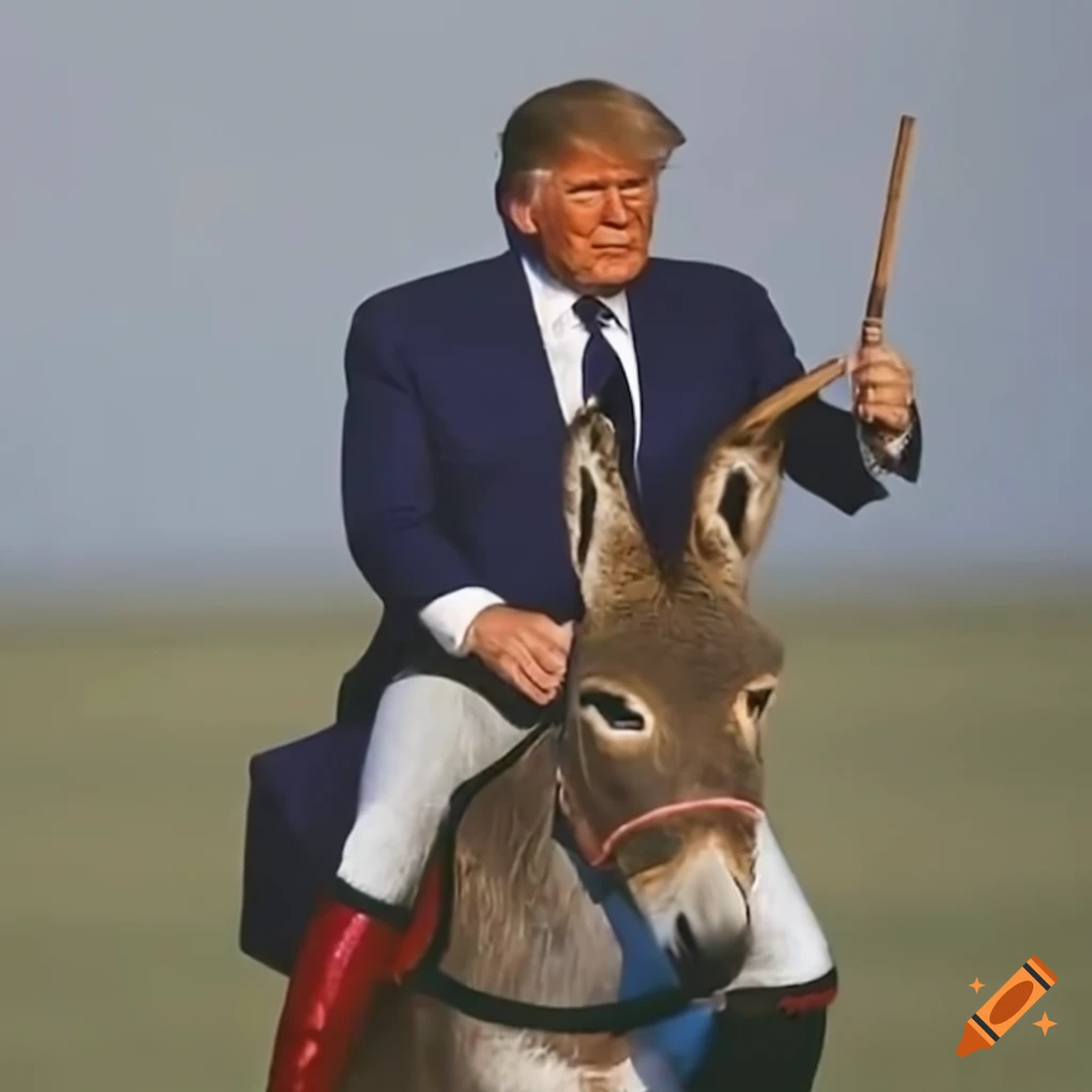 Donald Trump playing polo on a donkey in high detail on Craiyon