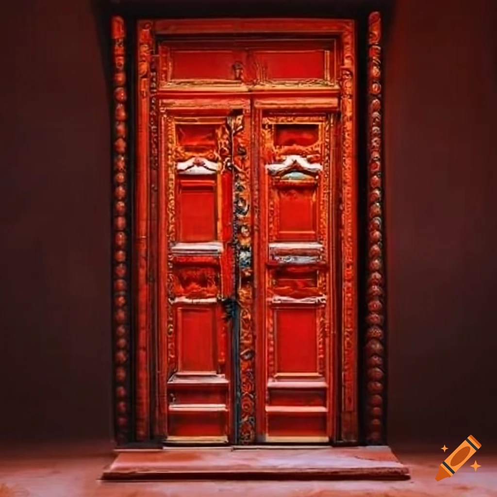 Red wooden door of the qajar room shop in iran on Craiyon
