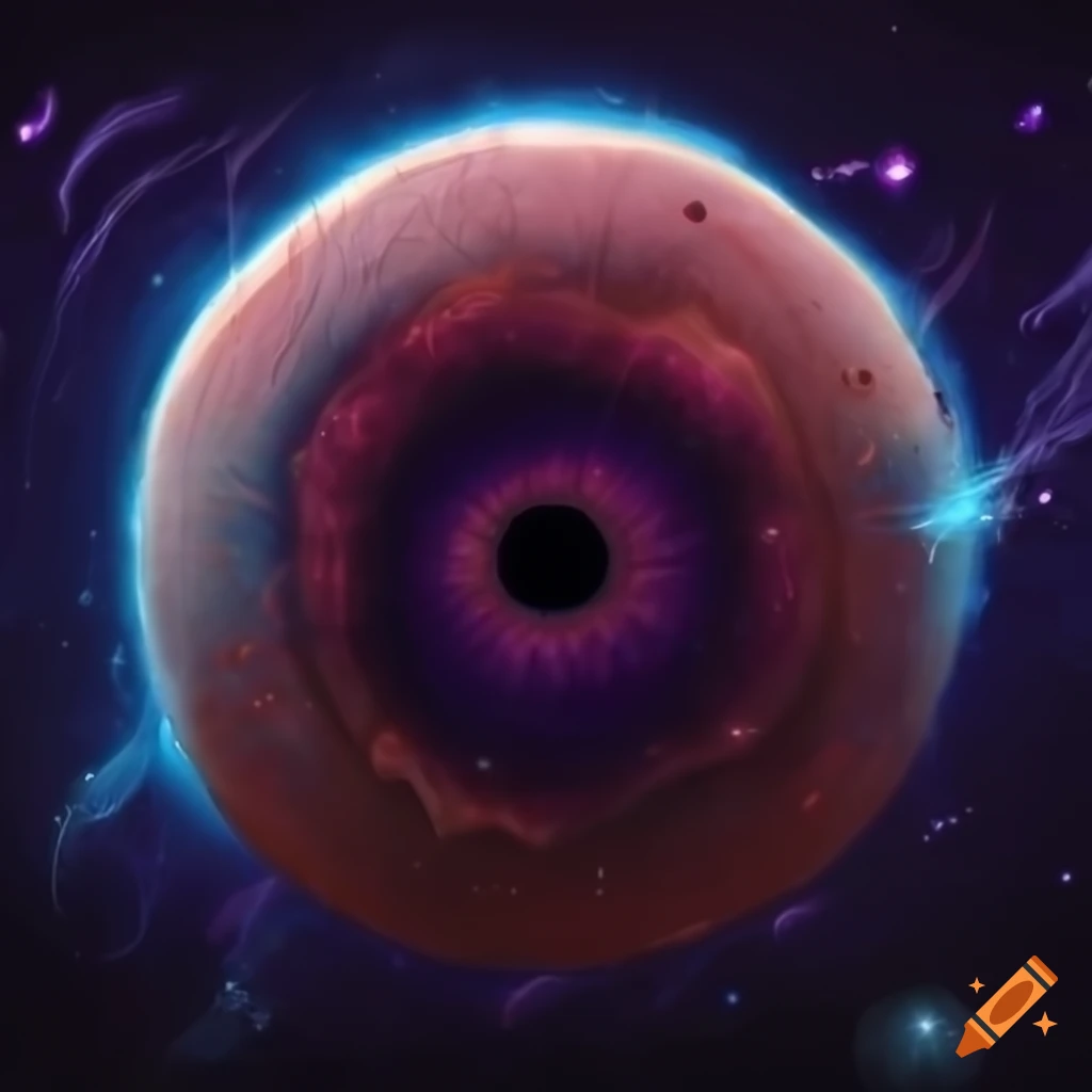 Eldritch eye of creation staring forward in cosmic darkness on Craiyon
