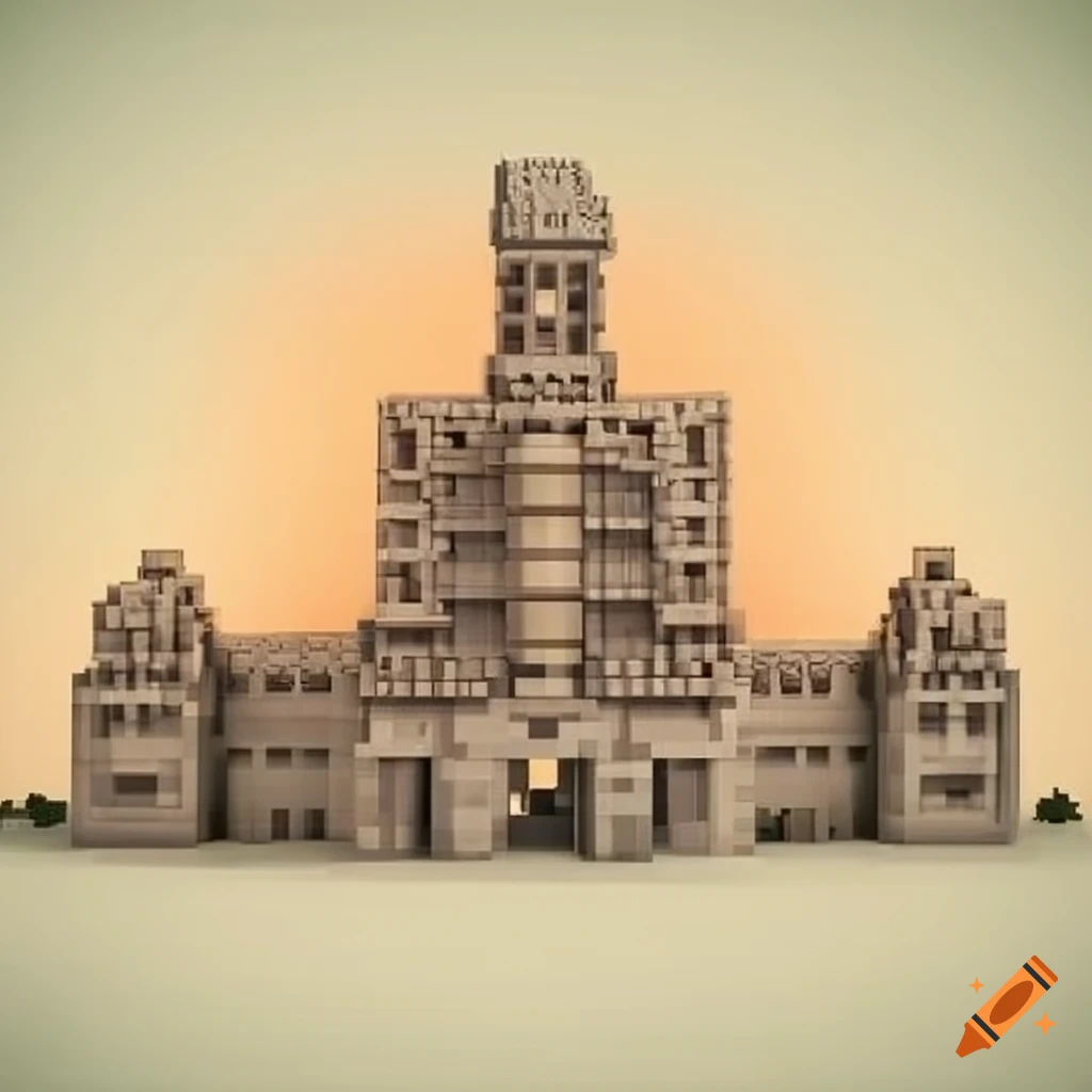 Minecraft scene with soviet-style architecture in ink and pencil on Craiyon