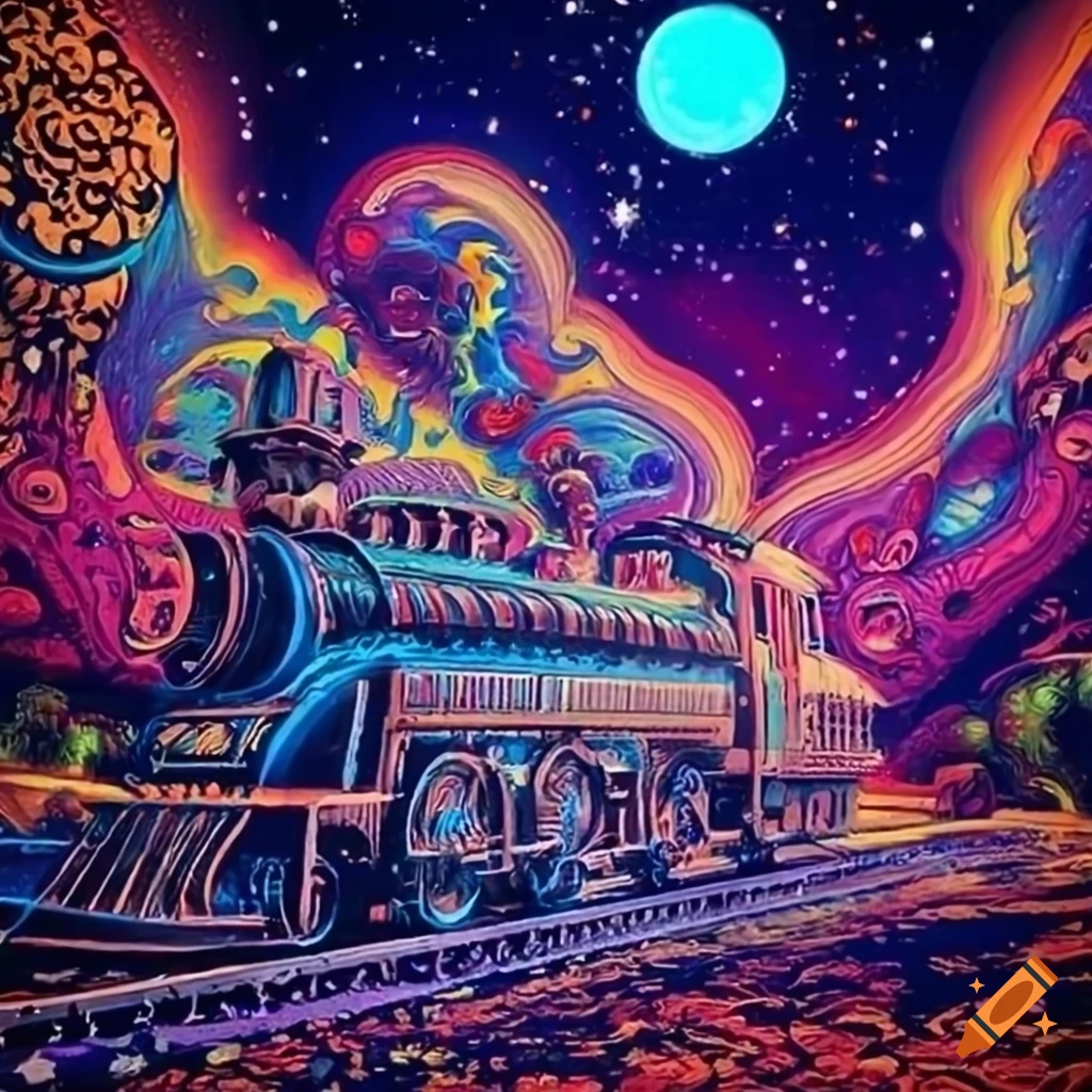 Psychedelic cosmic train art on Craiyon
