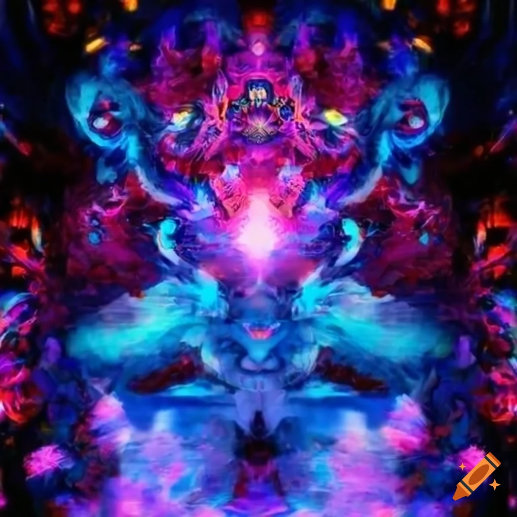Nameless deity in the cosmos with red, blue, and rainbow colors on Craiyon