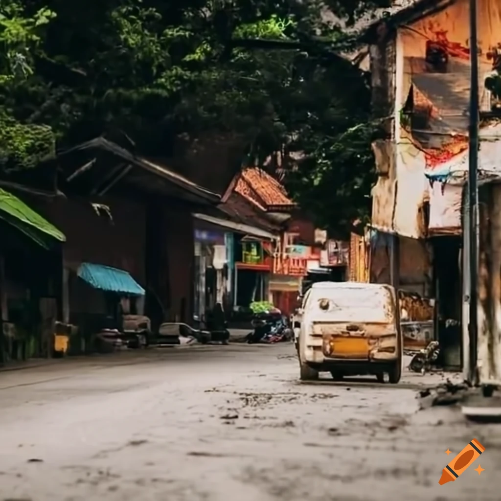 Small indonesian street with minimal car traffic on Craiyon